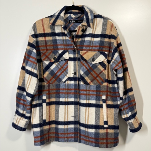 Zara | Jackets & Coats | Zara Womens Checkered Utility Jacket Navy ...